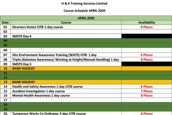 Schedule - H & K Training Services