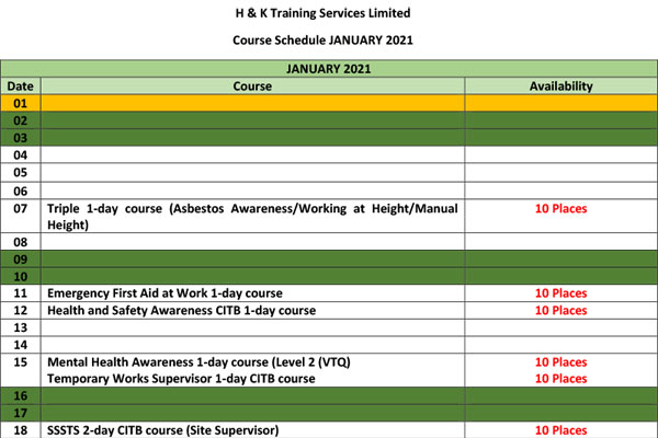 Schedule - H & K Training Services