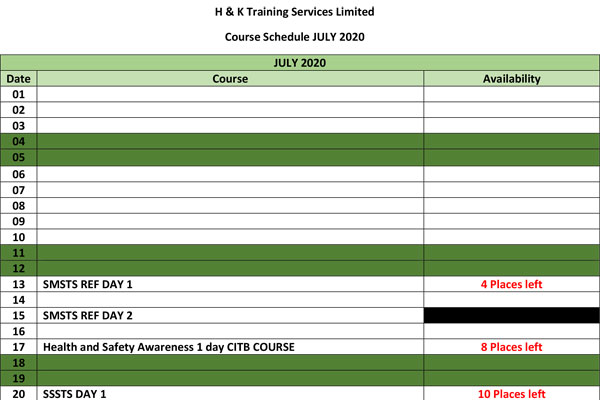Schedule - H & K Training Services