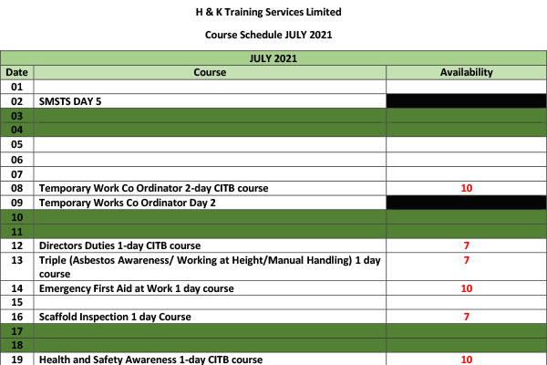 Schedule - H & K Training Services
