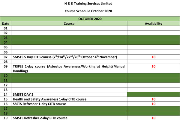 Schedule - H & K Training Services